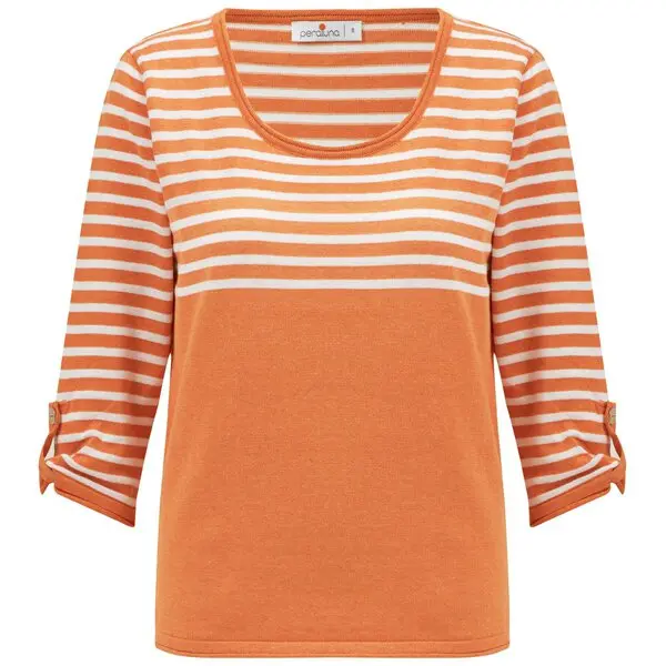PERALUNA Sailor Striped Knitwear 3/4 Sleeve Pullover /white