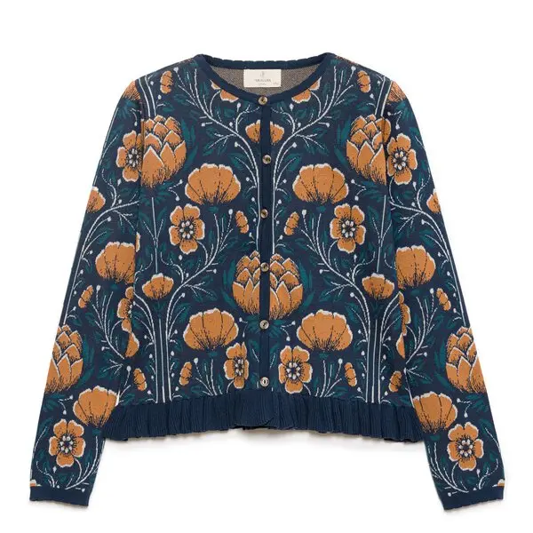 PERALUNA Felicity Floral Jacquard Knit Cardigan