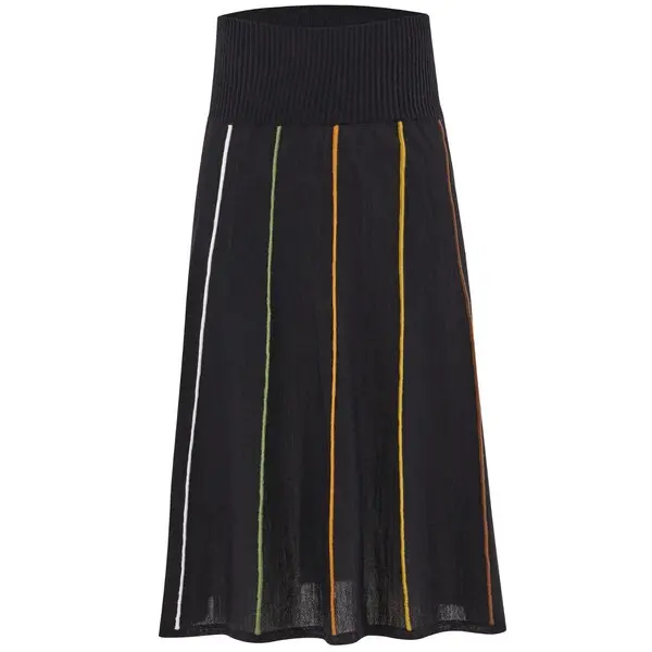 PERALUNA 3d Color Striped Knee Length Knitwear Skirt - Black