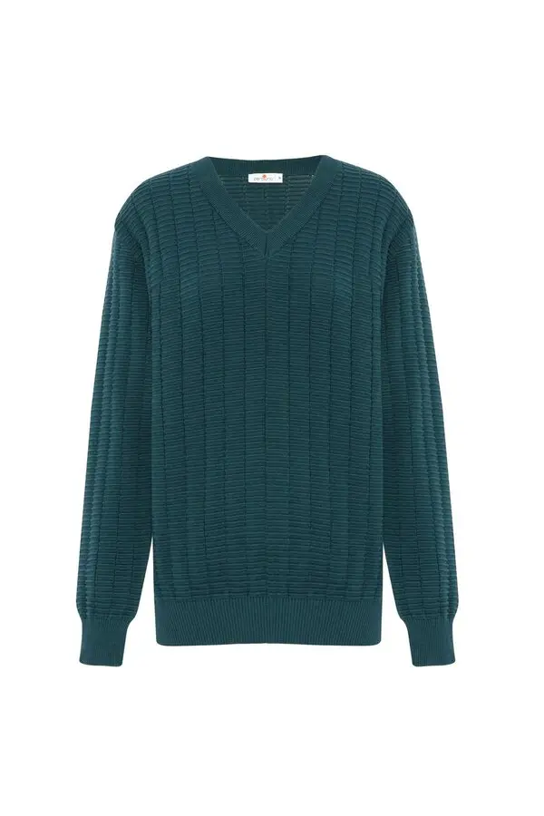 PERALUNA Zacha V-neck Waffle Knit Pullover In Turquoise