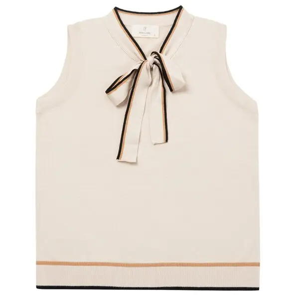 PERALUNA Janette Sleeveless Blouse With Bow In Beige - Brown