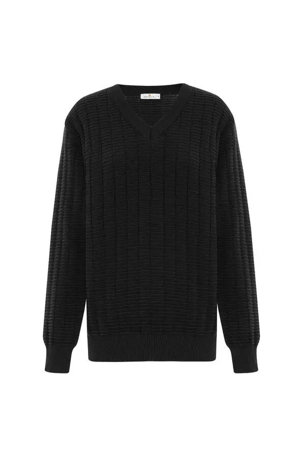 PERALUNA Zacha V-neck Waffle Knit Pullover - Grey