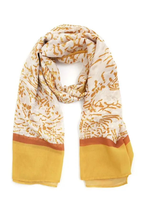 PERALUNA Sitara Chiffon Sarong/pareo In Mustard & Ecru - Orange