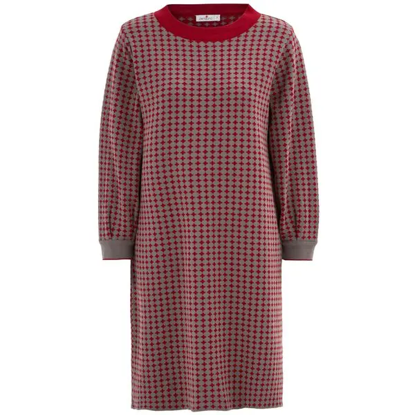 PERALUNA Organic Cotton Wide O-neck 3/4 Pleated Sleeve Above-knee Knitwear Dress Grey/bordeaux - Gray