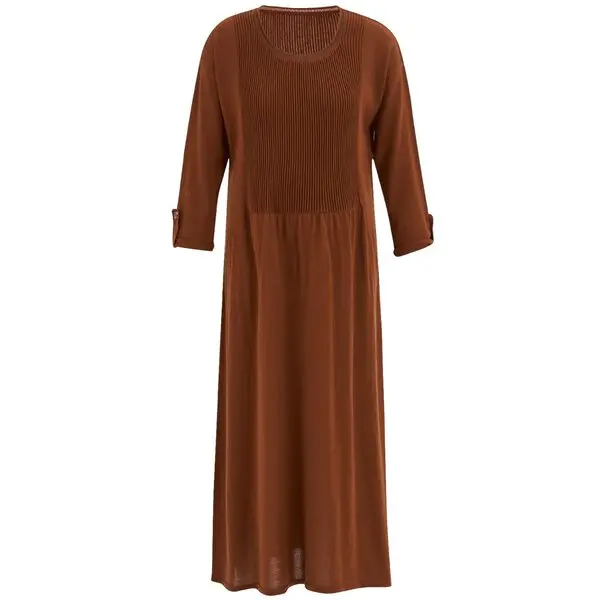 PERALUNA 3d Vertical Striped Midi Knit Dress - Brown
