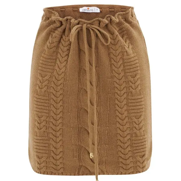 PERALUNA Cable Knit Cashmere Blend Knitwear Mini Skirt Camel - Brown