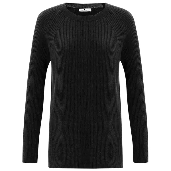 PERALUNA Cashmere Blend O-neck Ribbed Slit Pullover