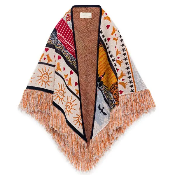 PERALUNA Sweet Memories Jacquard Knit Shawl - Beige/blue/eed