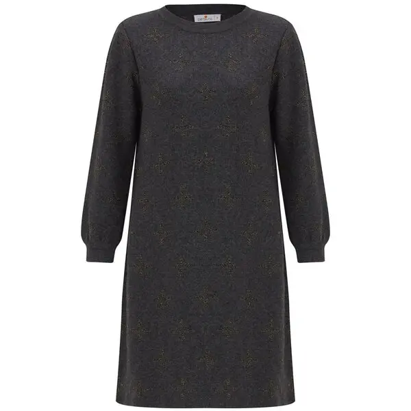 PERALUNA Lucia Subtle Lurex Jacquard Pattern Knit Dress Anthracite Melange - Grey