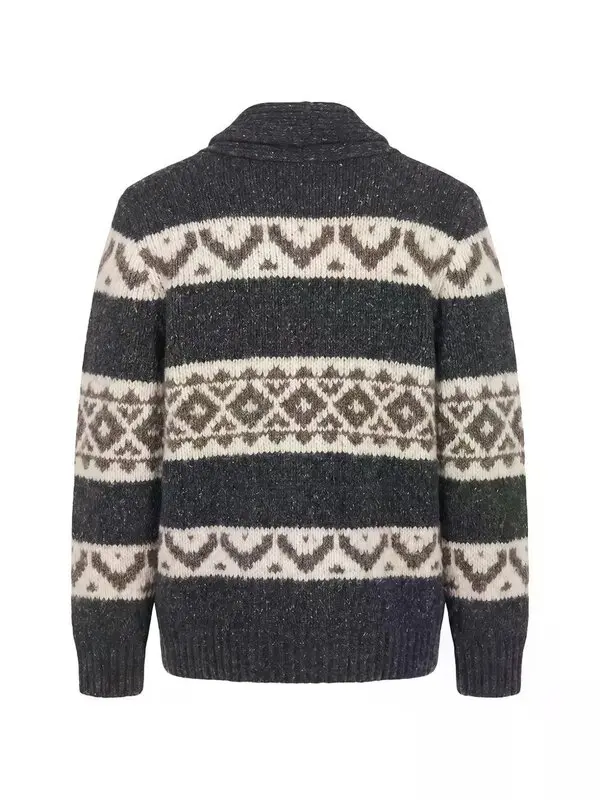 Peserico Patterned-intarsia Shawl-collar Cardigan