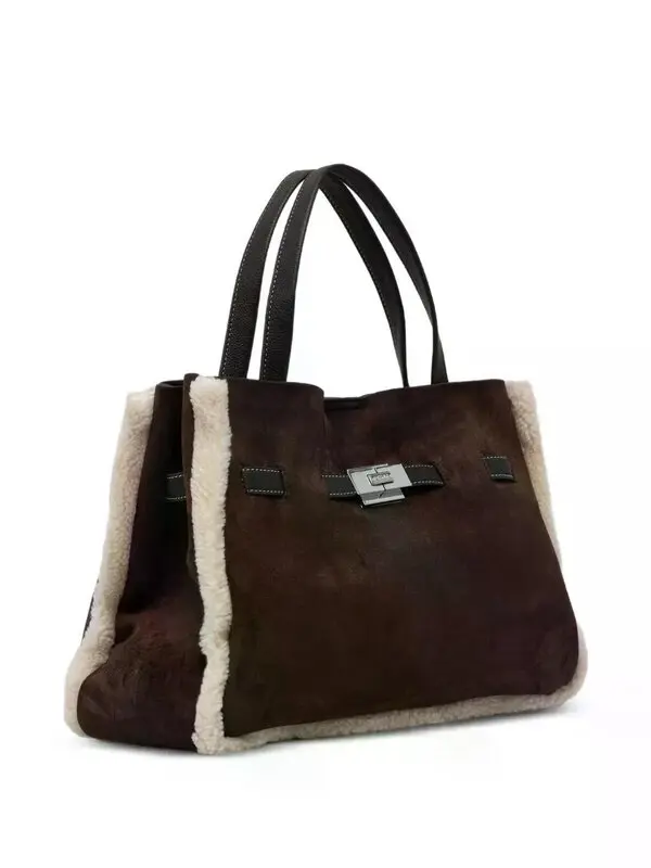 Dkny Shearling-trim Tote Bag - Brown