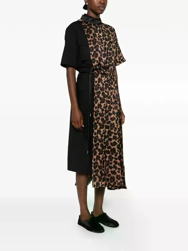 Sacai Leopard-print Panelled Midi Dress