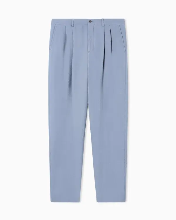 Giorgio Armani Double Pleat Trousers In Virgin Wool Seersucker - Grey