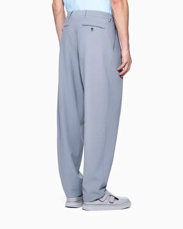 Giorgio Armani Double Pleat Trousers In Virgin Wool Seersucker - Grey