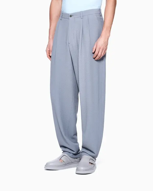 Giorgio Armani Double Pleat Trousers In Virgin Wool Seersucker - Grey