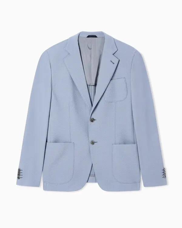 Giorgio Armani Single-breasted Virgin Wool Seersucker Jacket - Grey