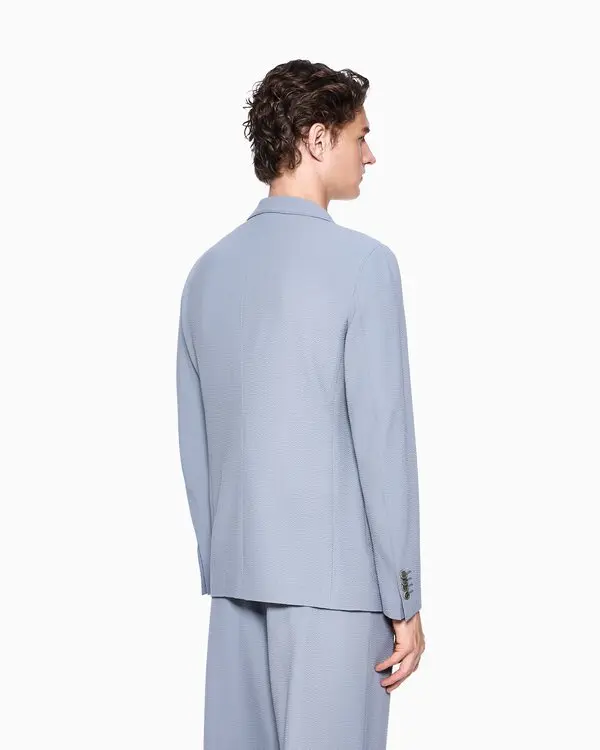 Giorgio Armani Single-breasted Virgin Wool Seersucker Jacket - Grey