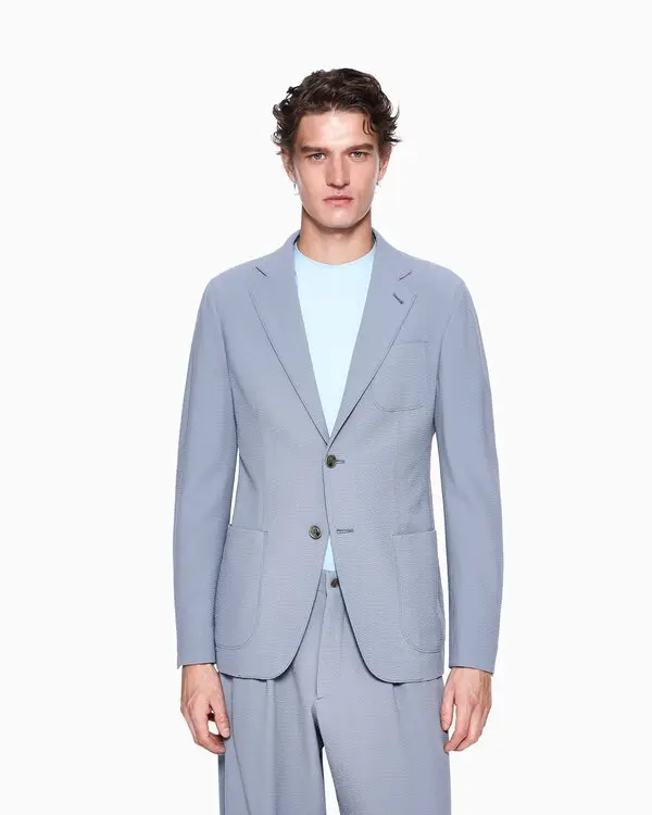 Giorgio Armani Single-breasted Virgin Wool Seersucker Jacket - Grey