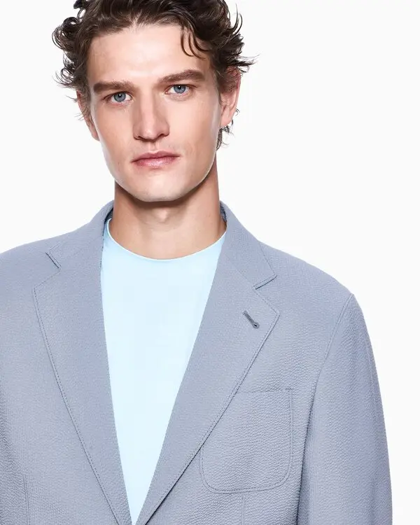 Giorgio Armani Single-breasted Virgin Wool Seersucker Jacket - Grey