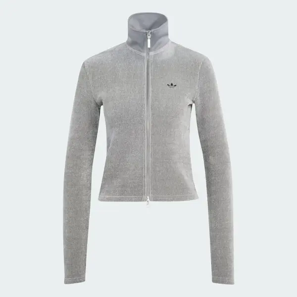 Adidas Prem Ess Chenille Zip Up Track Cardigan Grey - Grey Three