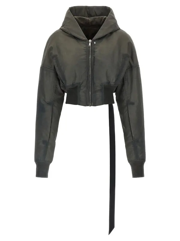 Rick Owens Hooded Cropped Flight' Bomber Jacket - Gray