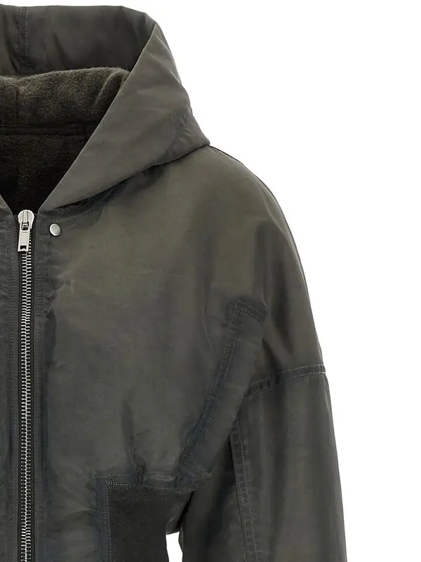 Rick Owens Hooded Cropped Flight' Bomber Jacket - Gray