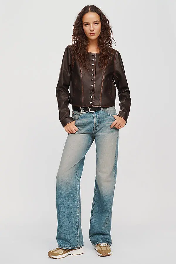 PILCRO Cora Faux Leather Cropped Biker Jacket