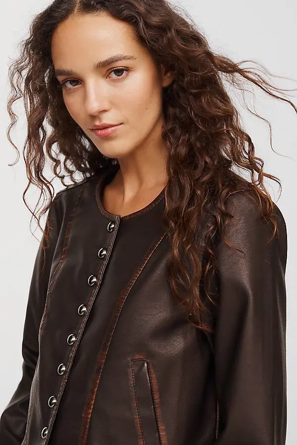 PILCRO Cora Faux Leather Cropped Biker Jacket