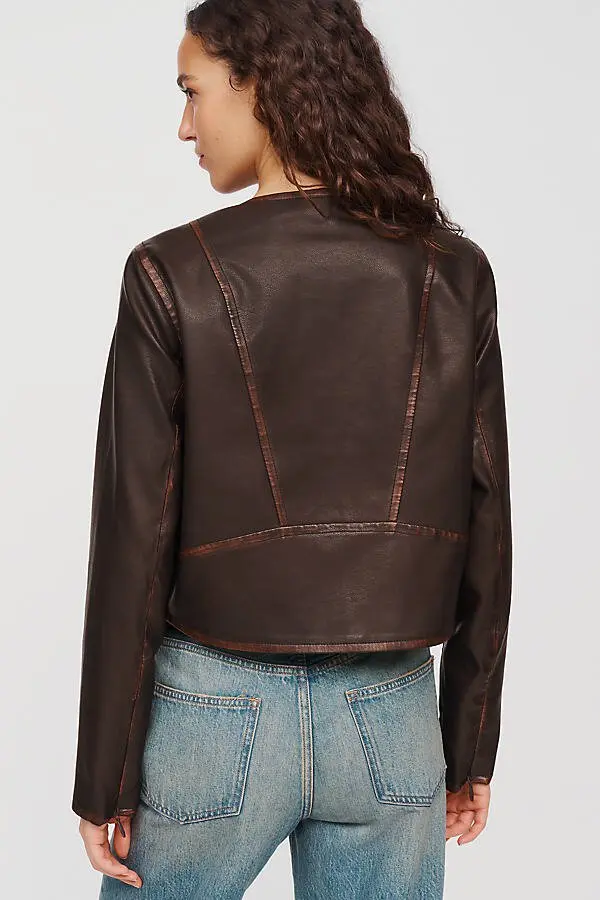 PILCRO Cora Faux Leather Cropped Biker Jacket