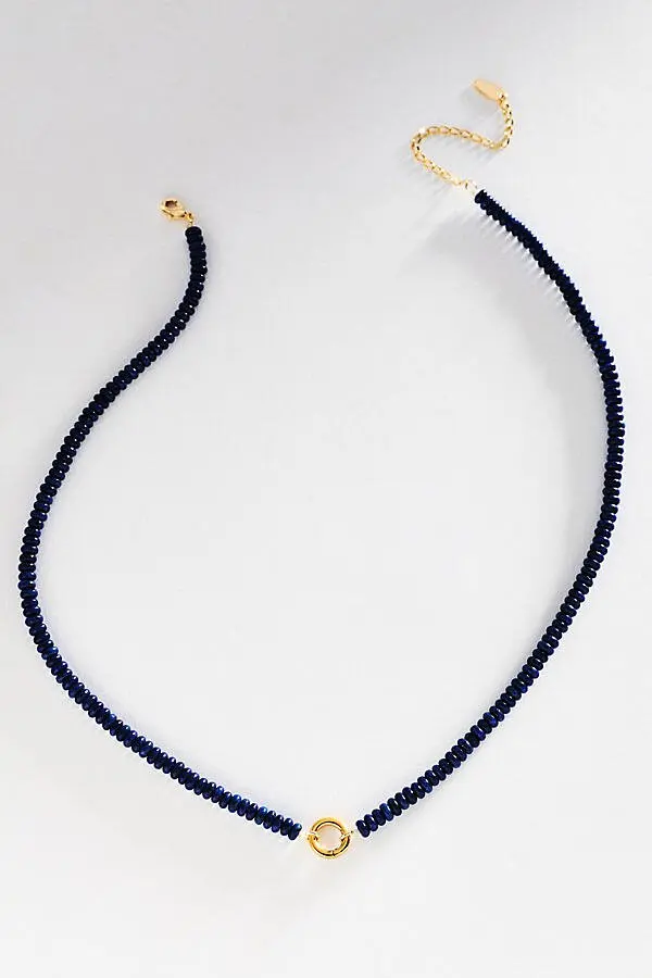 Anthropologie Beaded Circle Pendant Necklace - Blue