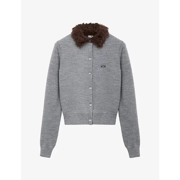 Loewe Hairy-collar Wool Knit Cardigan - Grey