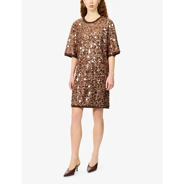 Max Mara Round-neck Sequin Mini Dress