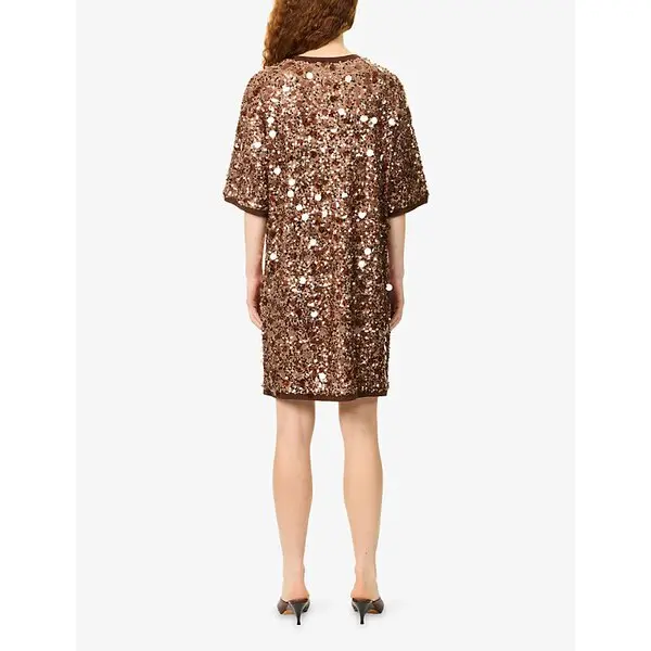 Max Mara Round-neck Sequin Mini Dress