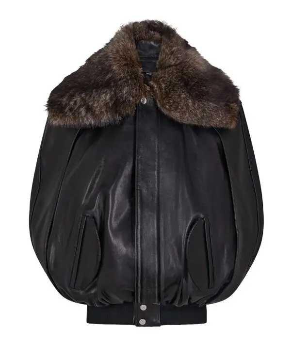 Rabanne Lambskin-leather Cape Jacket With Removable Shearling Collar - Black