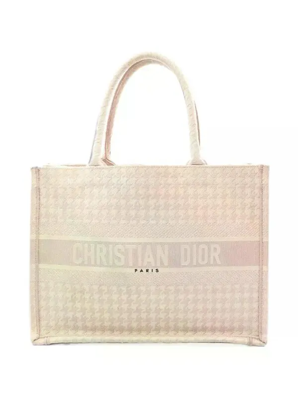 Dior 2000s Medium Book Tote Houndstooth Tote Bag - Pink