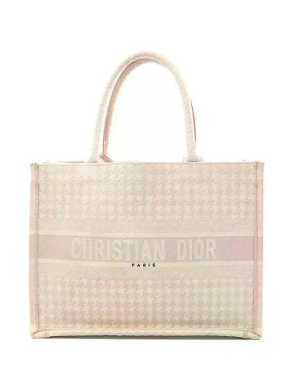 Dior 2000s Medium Book Tote Houndstooth Tote Bag - Blush