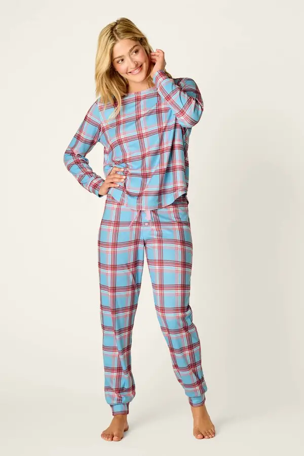 PJ Salvage Plaid About You Blue & Red Plaid Print Jogger Pajama Pants