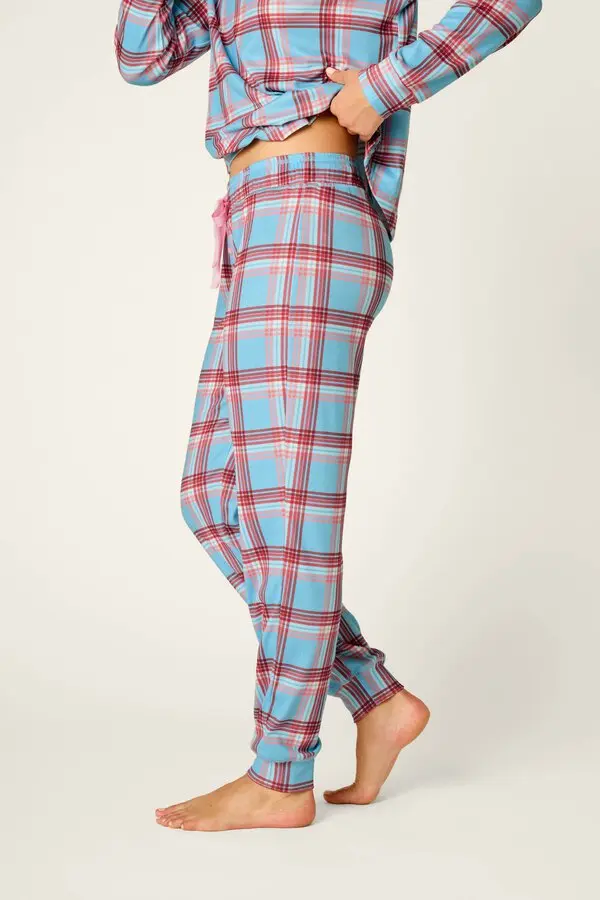 PJ Salvage Plaid About You Blue & Red Plaid Print Jogger Pajama Pants