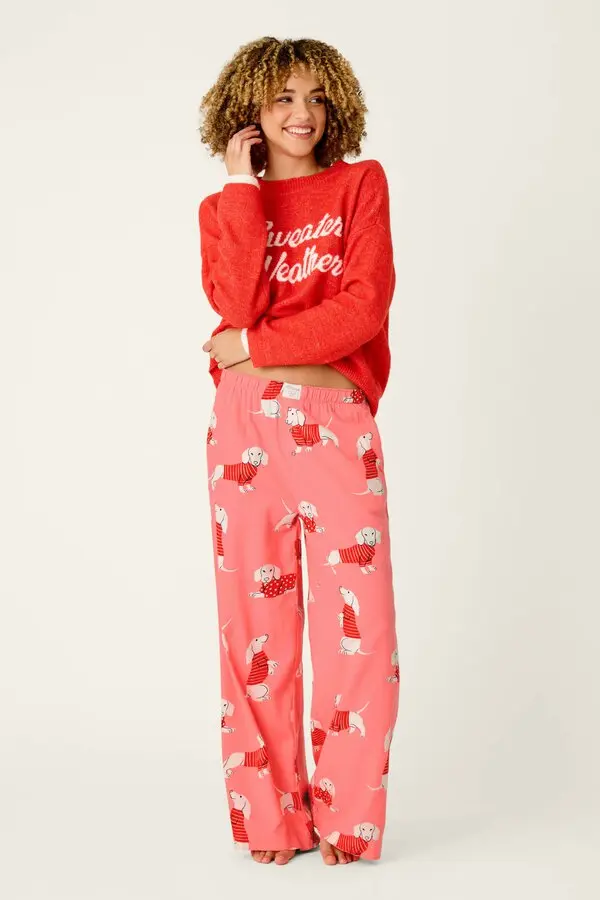 PJ Salvage Dachshund Print Flannel Pajama Pants