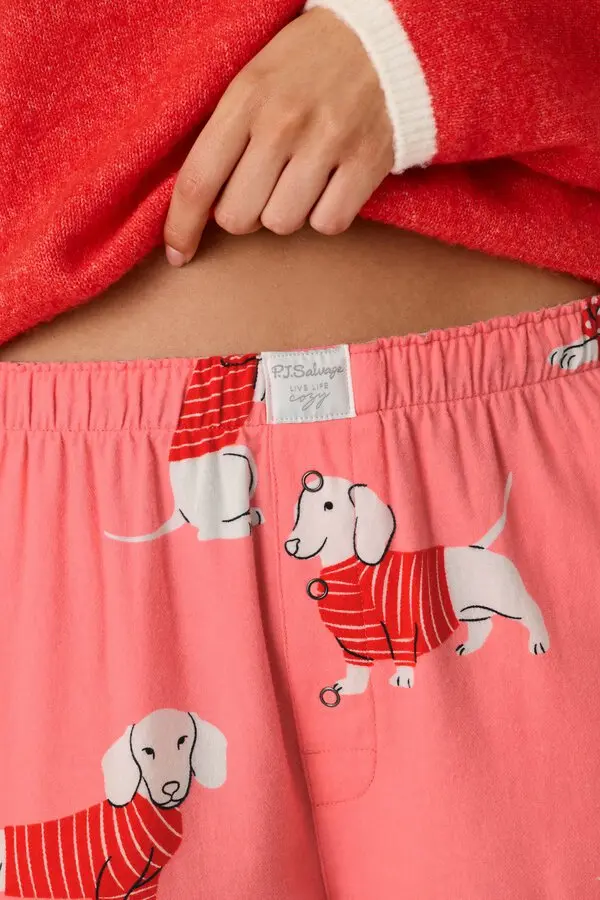 PJ Salvage Dachshund Print Flannel Pajama Pants