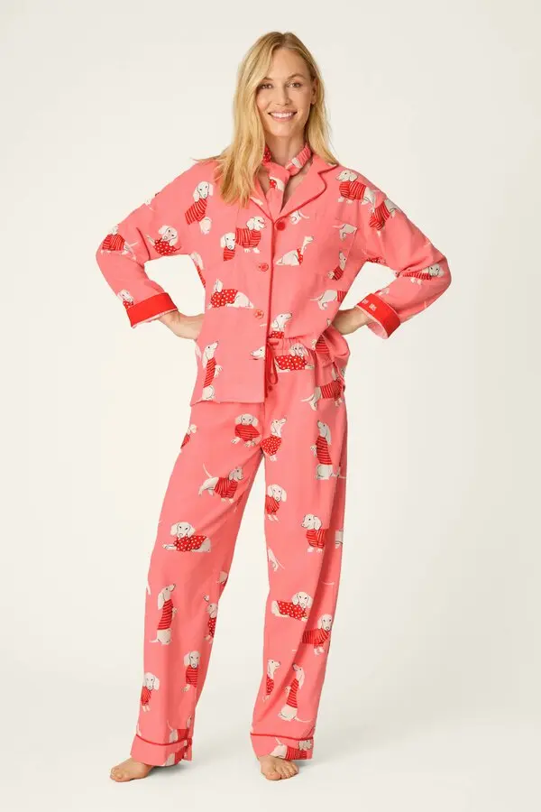 PJ Salvage Dachshund Print 3-piece Flannel Pajama Set