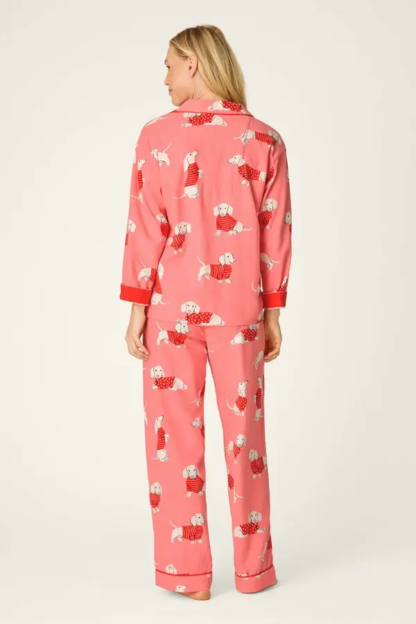 PJ Salvage Dachshund Print 3-piece Flannel Pajama Set