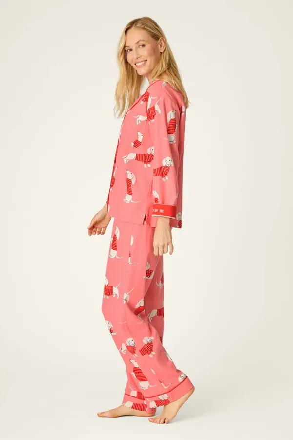 PJ Salvage Dachshund Print 3-piece Flannel Pajama Set