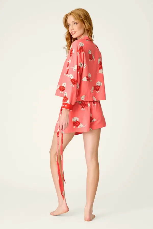 PJ Salvage Dachshund Print 3-piece Short Flannel Pajama Set