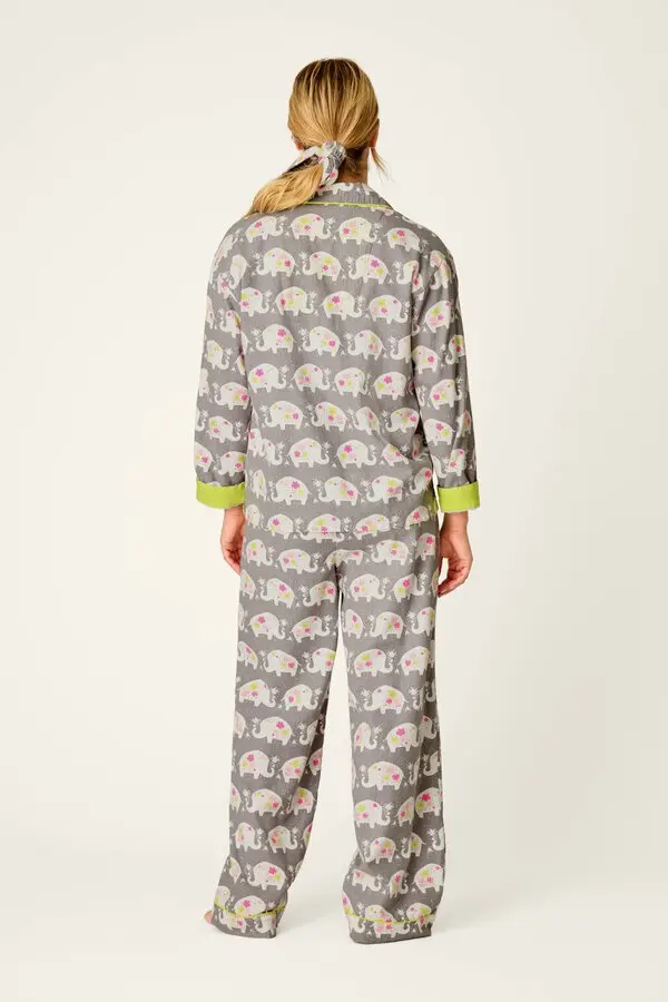 PJ Salvage Blooms On Parade Elephant Print 3-piece Flannel Pajama Set