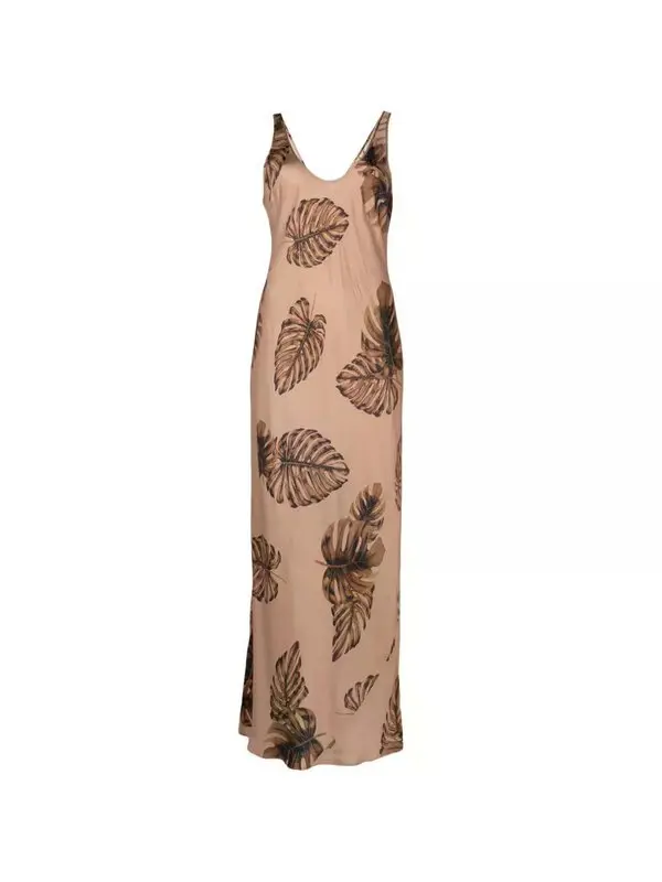 L'Agence Akiya Palm-print Maxi Dress - Brown