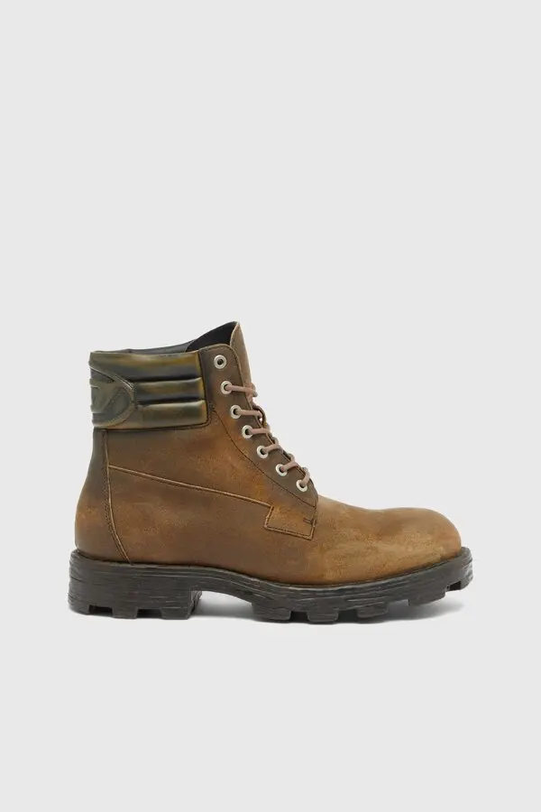 DIESEL® D-hammer-combat Boots In Distressed Suede - Brown