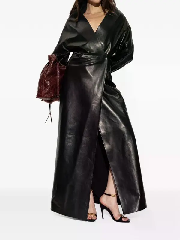 Balenciaga Wrap-style Leather Maxi Dress