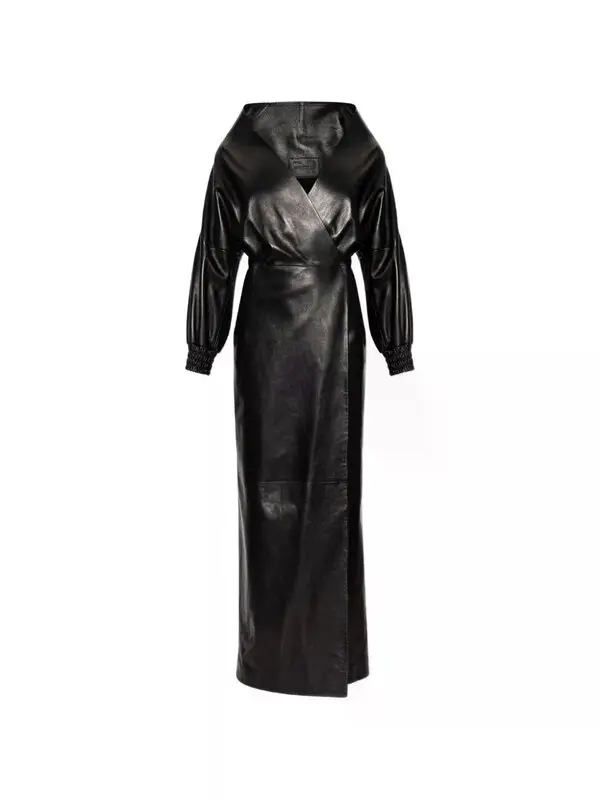 Balenciaga Wrap-style Leather Maxi Dress - Black