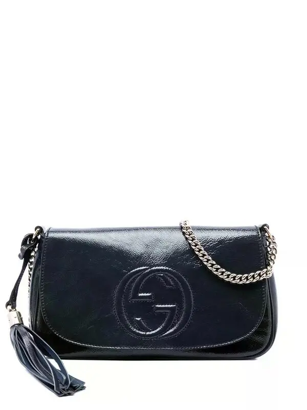 Gucci 2016-2026 Medium Patent Soho Chain Flap Crossbody Bag - Blue